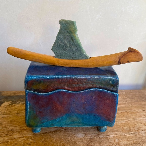 Hand Crafted | Accents | Pottery Box Unique Handmade Iridescent Footed ...